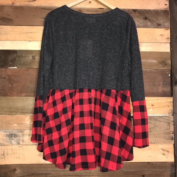 Grace & Emma | Tops | Red Buffalo Plaid Peplum Ruffle Top | Poshmark